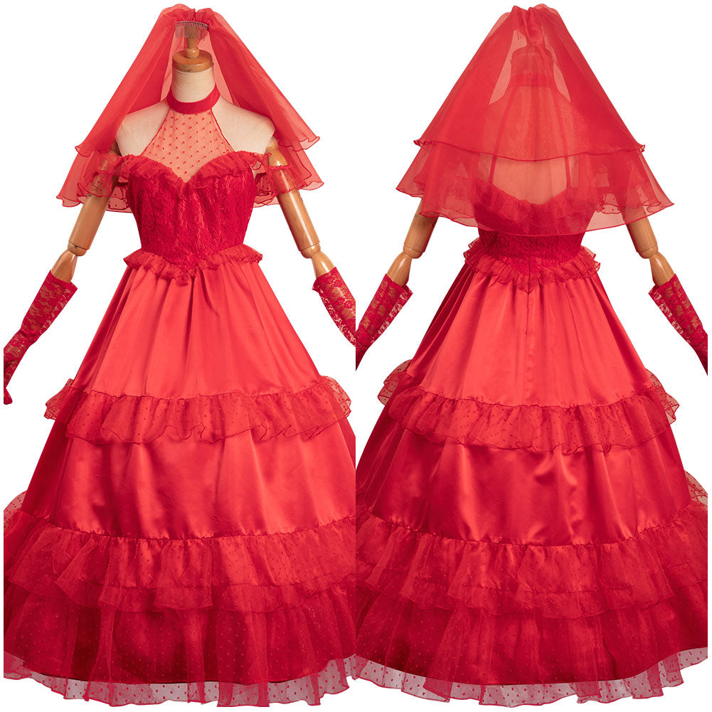 Beetlejuice: Lydia Deetz Red Wedding Dress Cosplay Costume Outfits ...