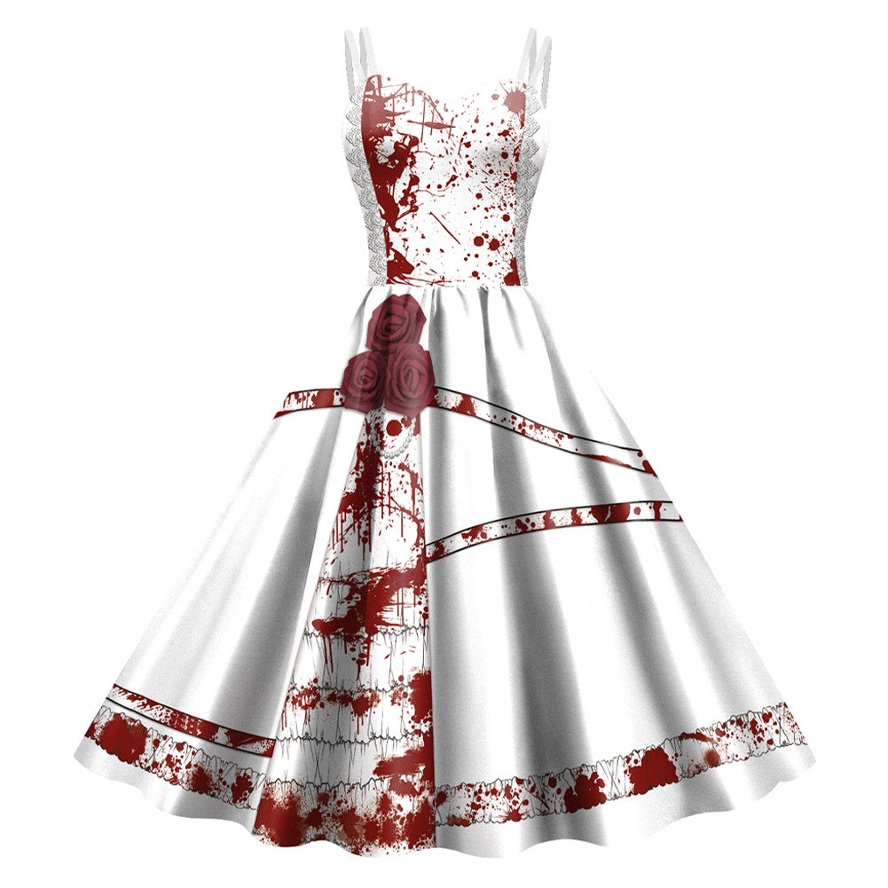 Blood stains Print Dress Cosplay Costume Outfits Halloween Party Suit