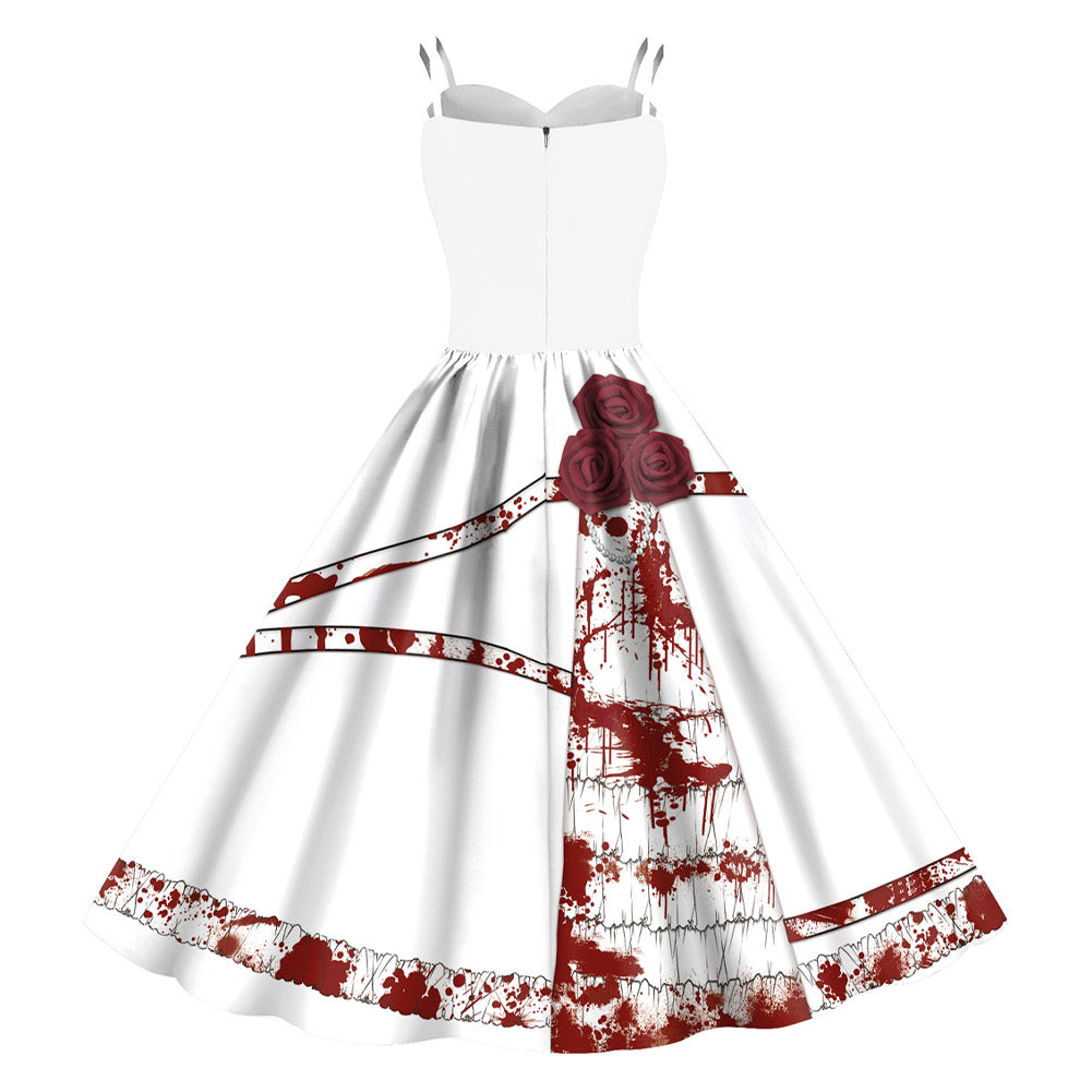 Blood stains Print Dress Cosplay Costume Outfits Halloween Party Suit