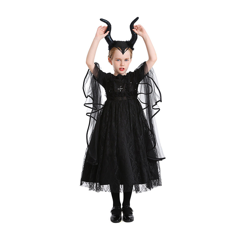 Kid Halloween Costume:Bullhorn Headband Witch Black Dress Dark Little ...
