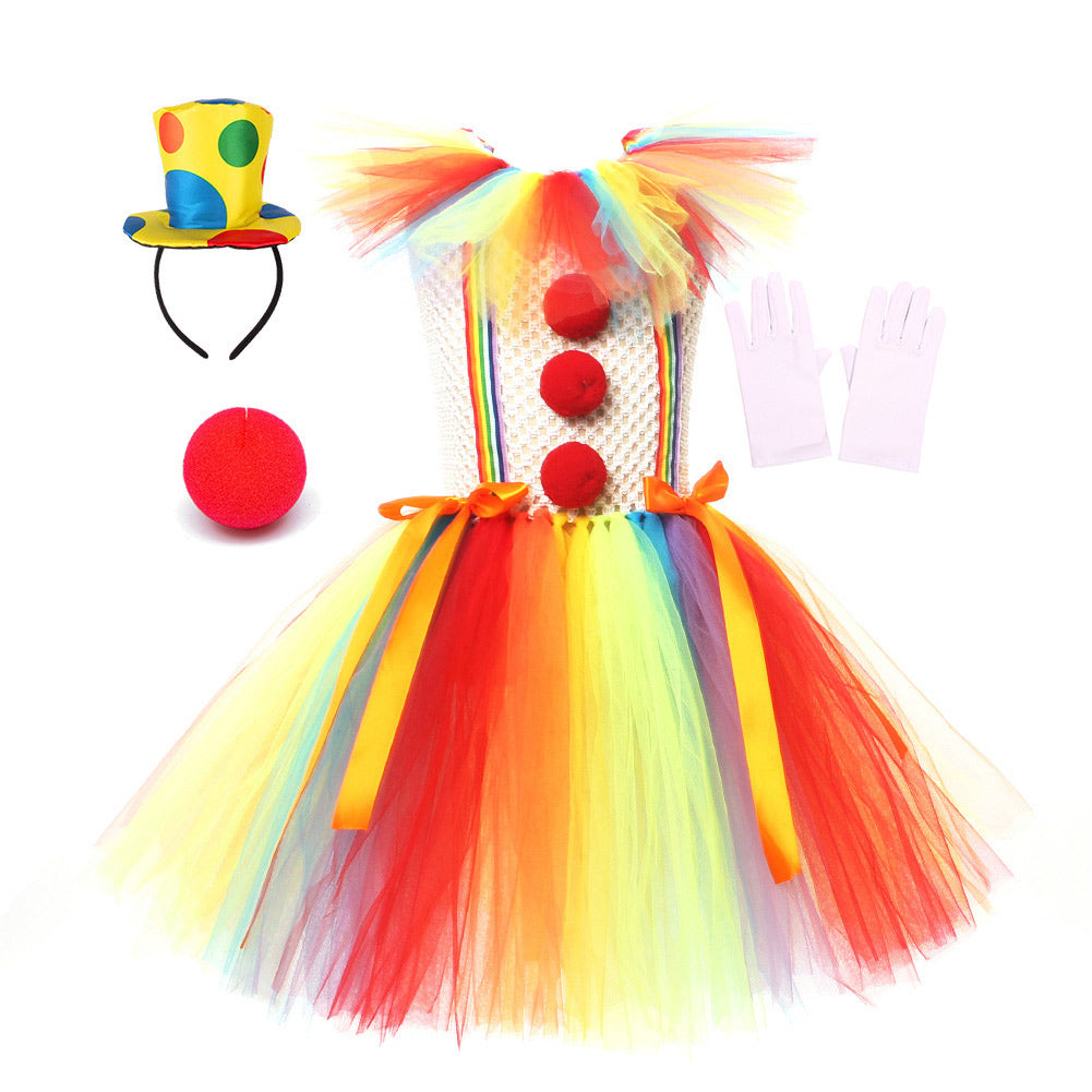 Girls TuTu Dress Clown Cosplay Costume Outfits Halloween Costume