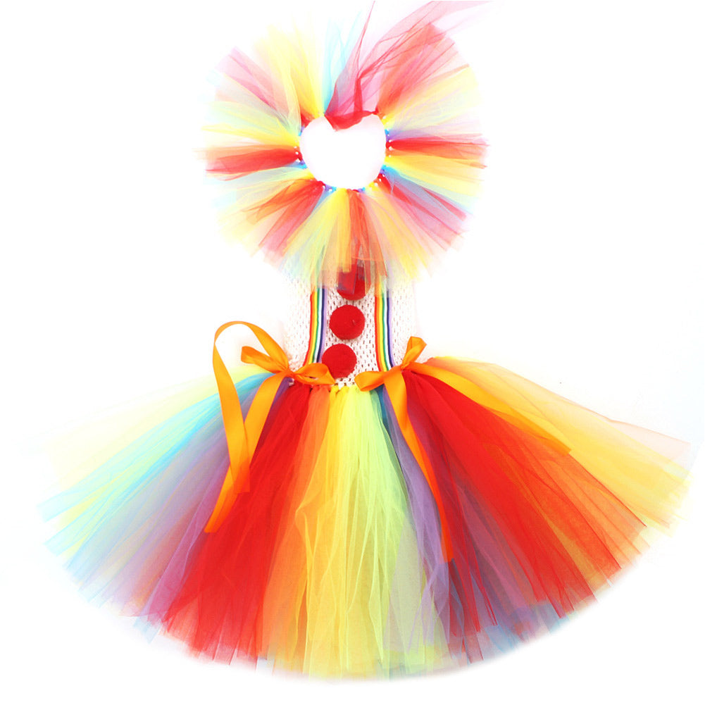 Girls TuTu Dress Clown Cosplay Costume Outfits Halloween Costume