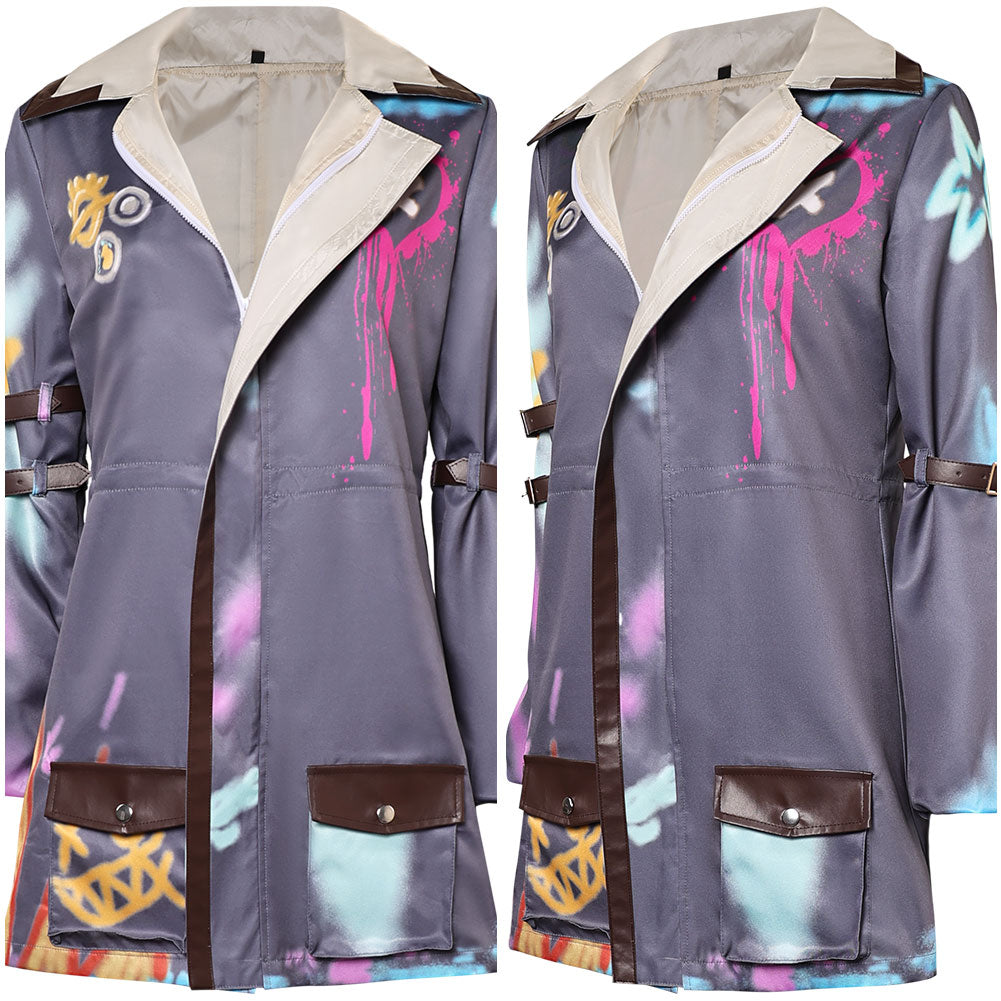 Jinx-League of Legends:Arcane Jinx Pink Graffiti Coat Cosplay Costume ...