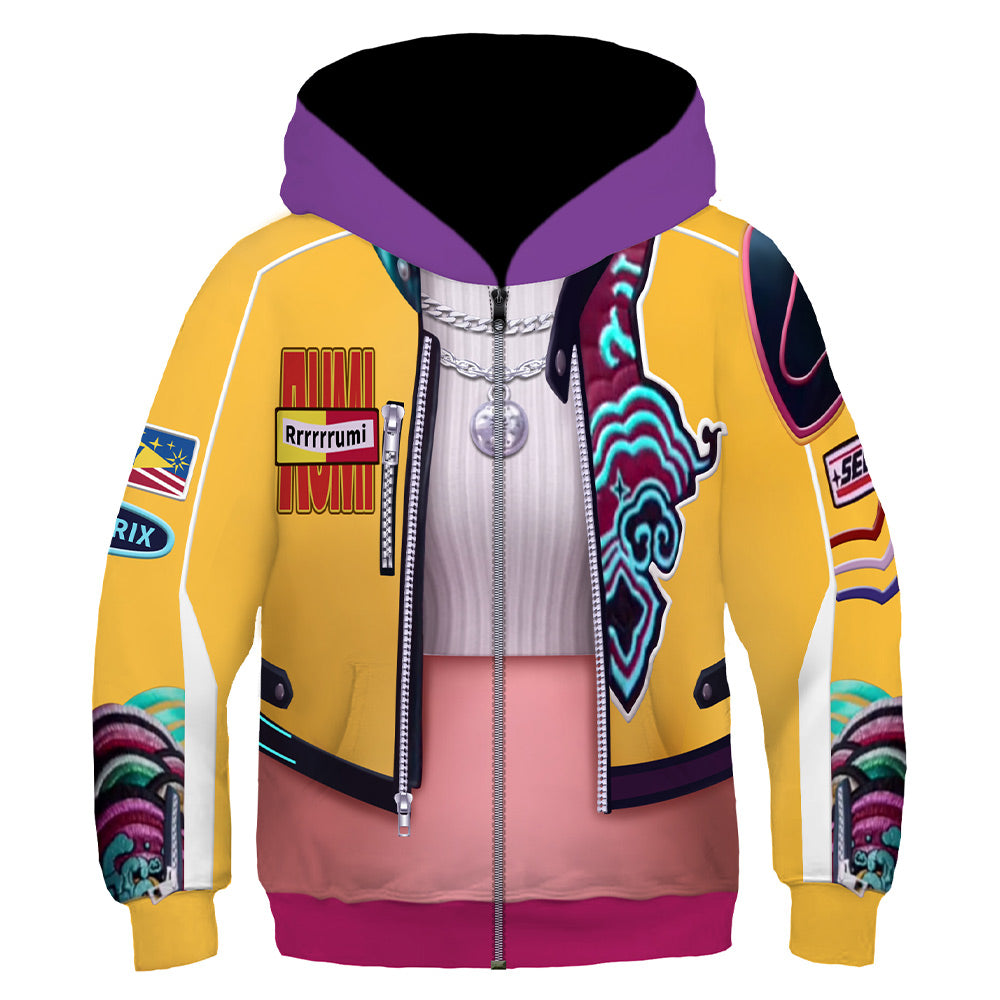 Kpop Demon Hunters Costume Children Rumi Cosplay Yellow Zip-up Hoodie ...