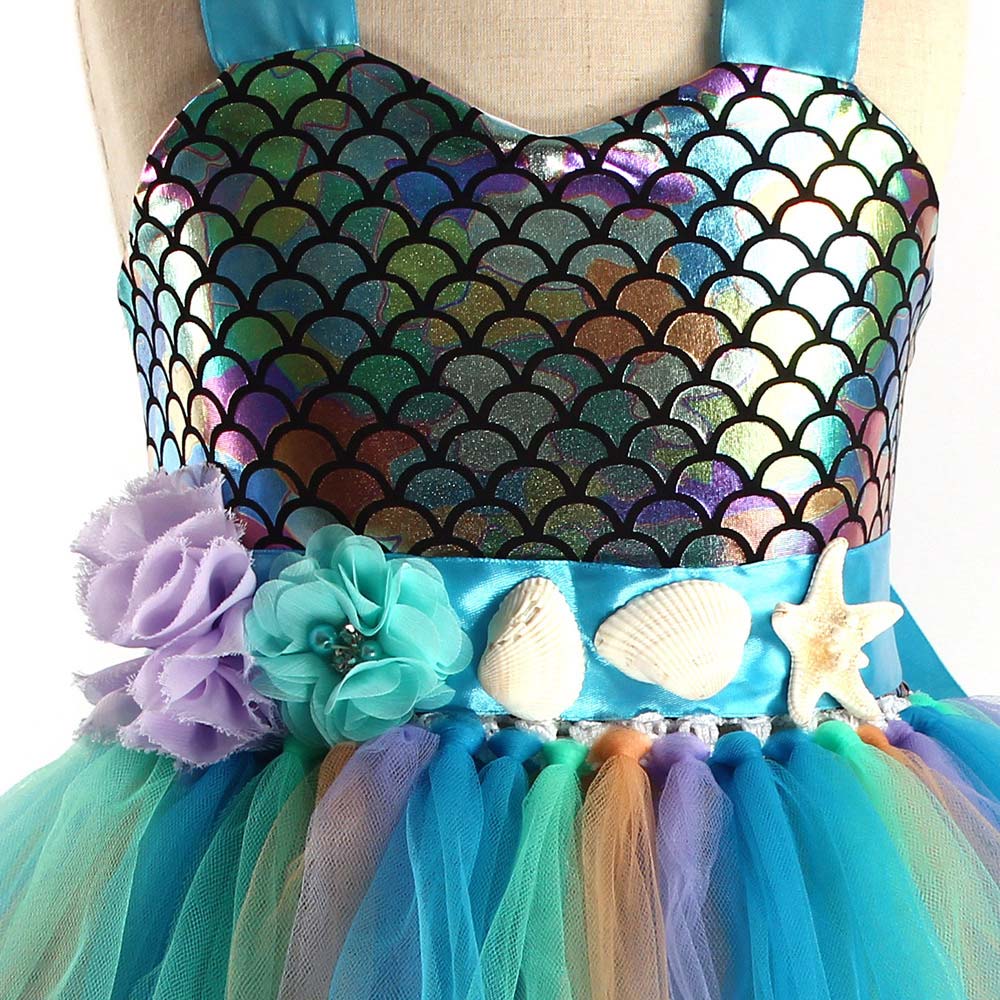 Girls Mermaid Cosplay Costume Tutu Dress Bag Headband Outfits Halloween ...