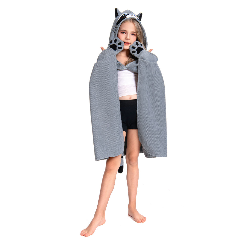 Raccoon Grey Towel-Kids Wearable Animal Towel Children‘s Beach Towel Series
